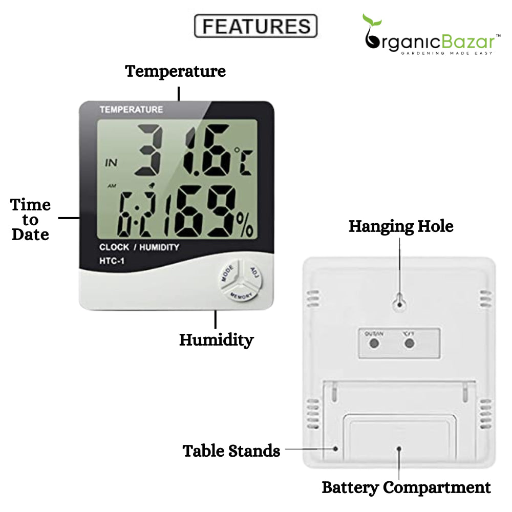 HTC-1 Digital Hygrometer Thermometer Humidity Meter with clock